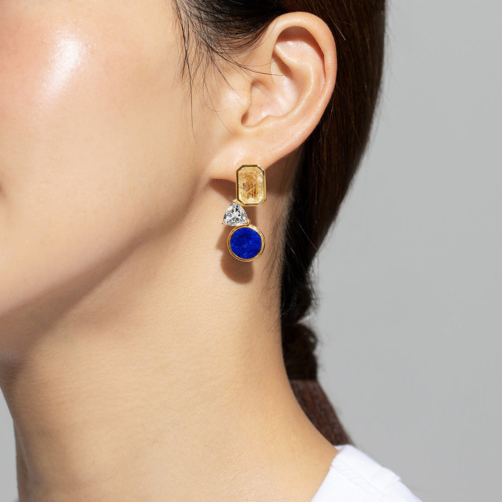 【在庫限り・即日発送】ルチルクォーツ×マルチカラージュエル シルバー925/K20コーティングピアス(両耳）/イヤリング(両耳)・コフレヌー