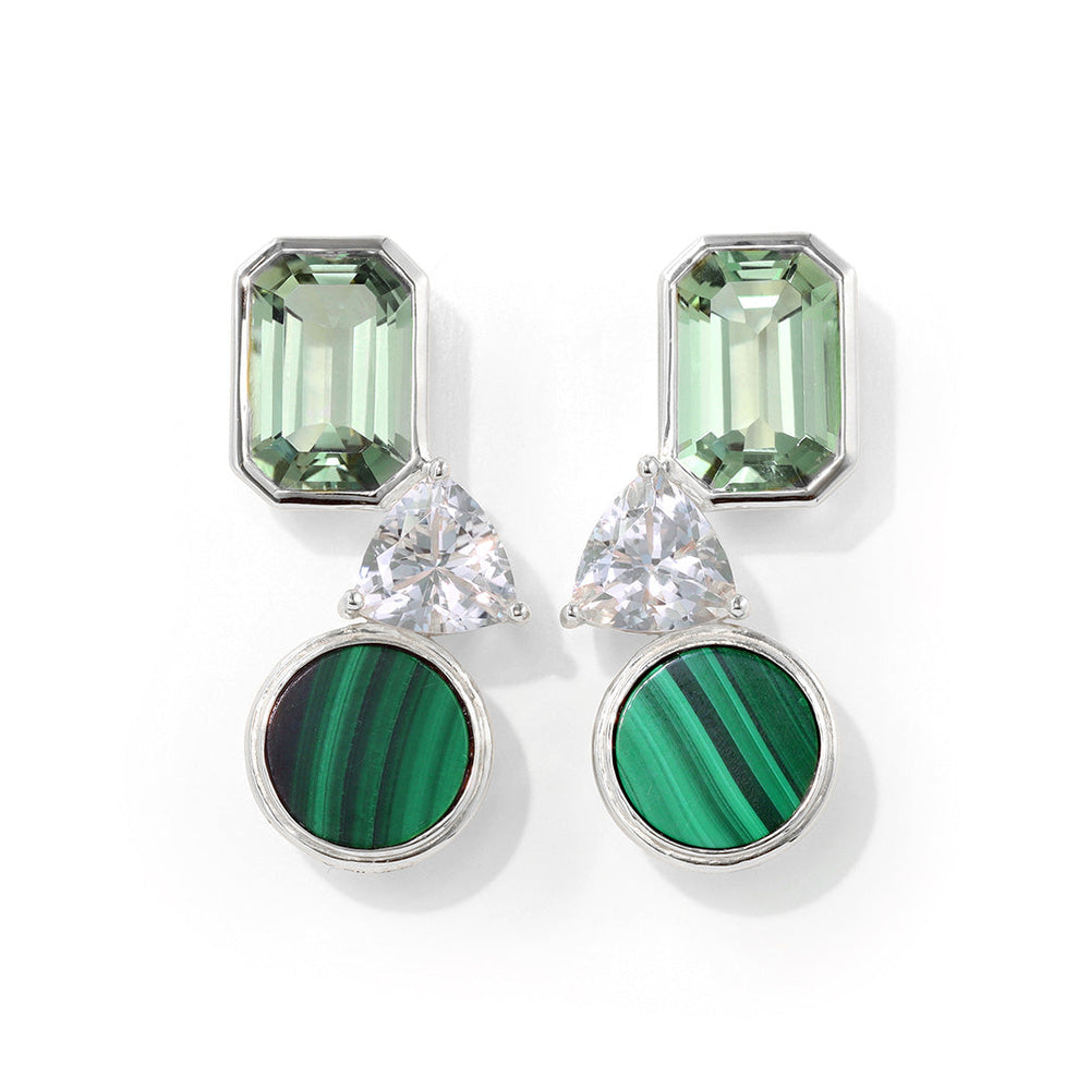 【在庫限り・即日発送】グリーンアメジスト×マルチカラージュエル シルバー925/K20コーティングピアス(両耳）/イヤリング(両耳)・コフレ